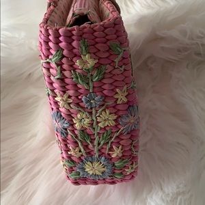 Bags | Floral Pink Woven Straw Bag | Poshmark